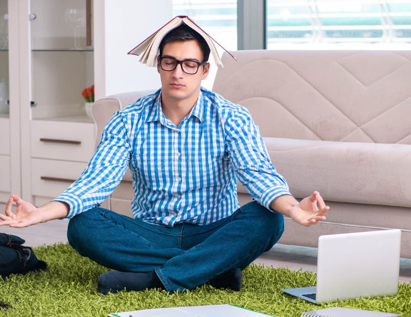 Student Meditating and Preparing for University Exams Stock Image ...