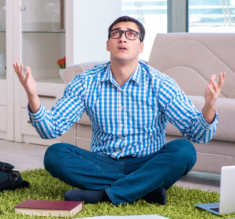 The Student Meditating and Preparing for University Exams Stock Image ...