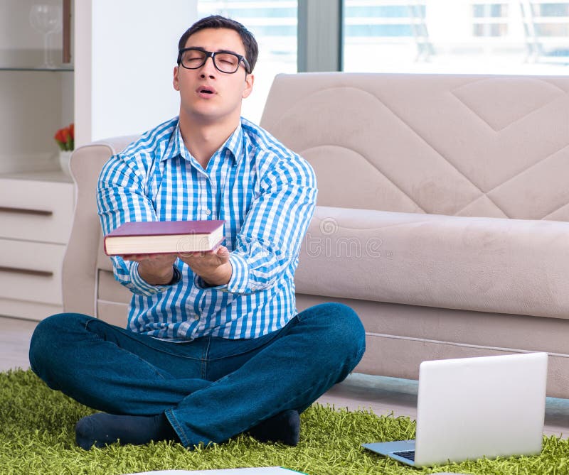 Student Meditating and Preparing for University Exams Stock Photo ...
