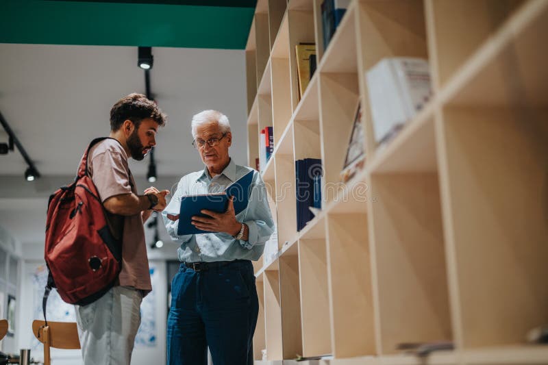 Student and Mentor Discussing in a Modern Educational Space Stock Photo ...