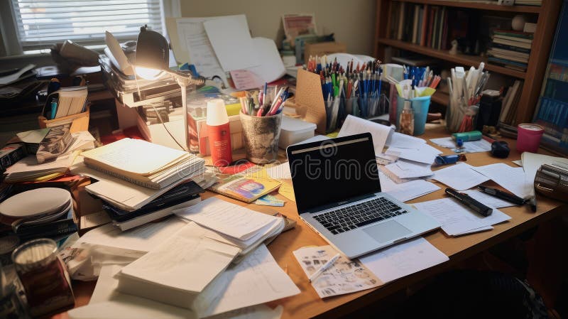 Student messy table stock illustration. Illustration of papers - 375581830