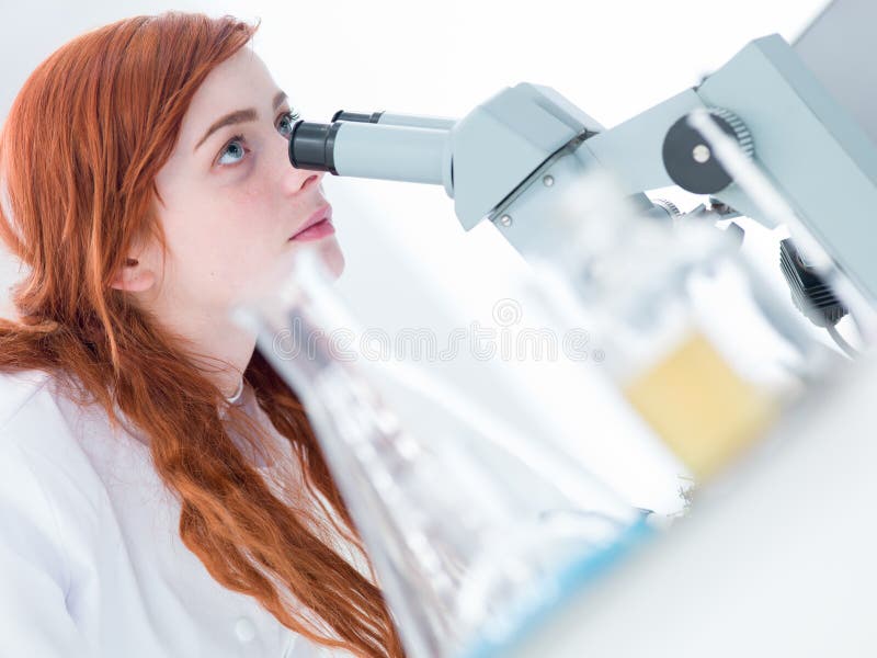 Student Under Microscope Analysis Stock Image - Image of professional ...