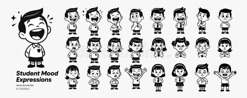 Student Mood Expressions Vector Illustrations Stock Vector ...