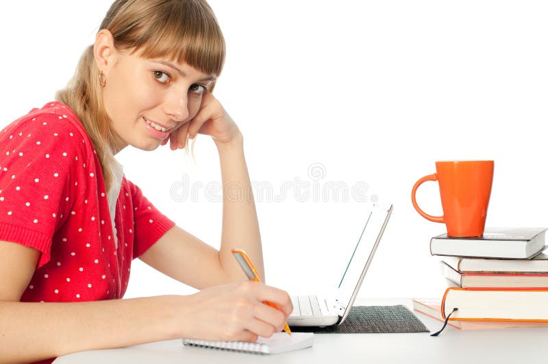 Student with notebok stock image. Image of indoors, book - 12843255