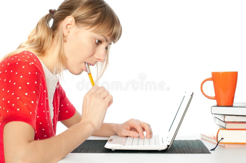 Student with notebok stock photo. Image of laptop, isolated - 12843552