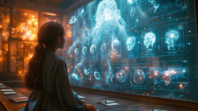 Student Observing Interactive Holographic Display in Futuristic ...