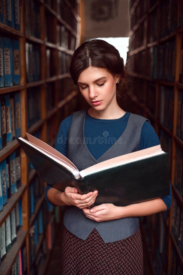 Student with Open Book in College Library. Stock Image - Image of learn ...