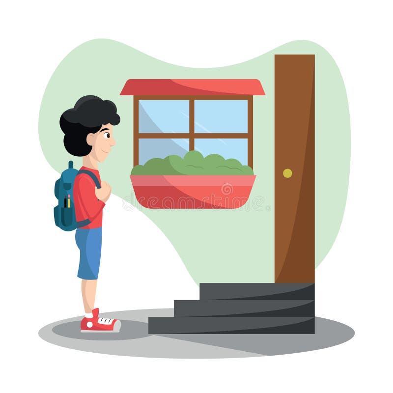 Student Outside Home Door. Vector Stock Vector - Illustration of ...