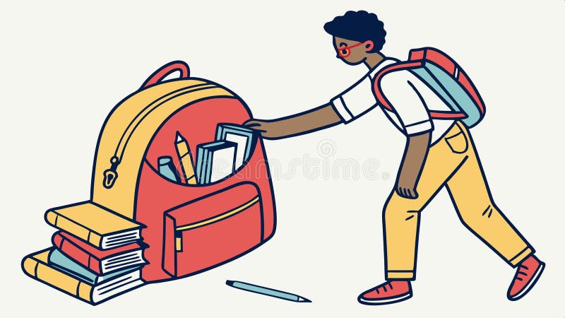 Student Packing Backpack with Books for School Routine Preparation ...