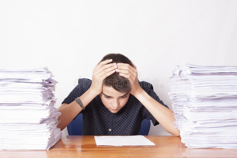 Student with the Papers Stacked Stock Image - Image of gestures, back ...