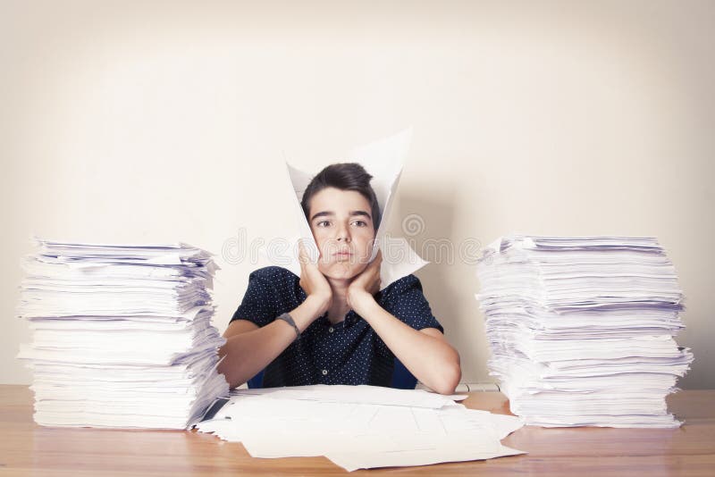 Student with the Papers Stacked Stock Image - Image of languages ...