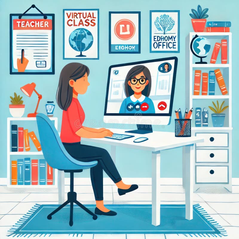 Virtual Learning Session with Teacher and Student in Home Office Setup ...