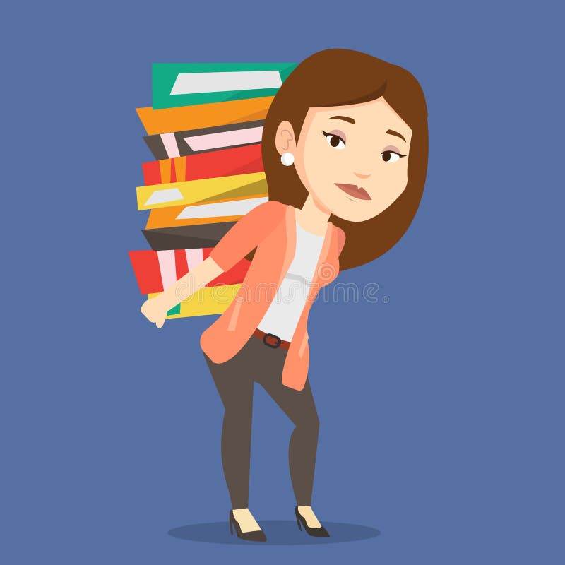 Student with Pile of Books Vector Illustration. Stock Vector ...