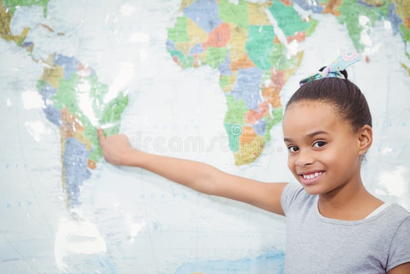 Student Pointing To a Map of the World Stock Image - Image of learn ...