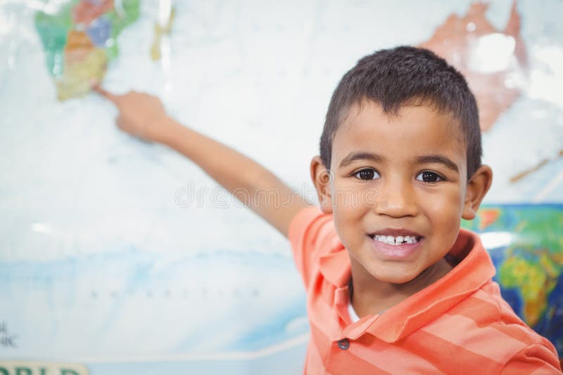 Student Pointing To a Map of the World Stock Image - Image of geography ...