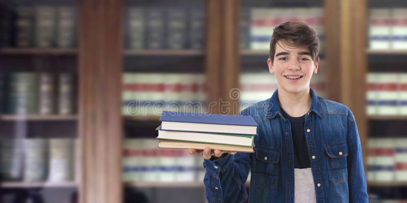 Student Portrait with Books Stock Photo - Image of school, astonishment ...