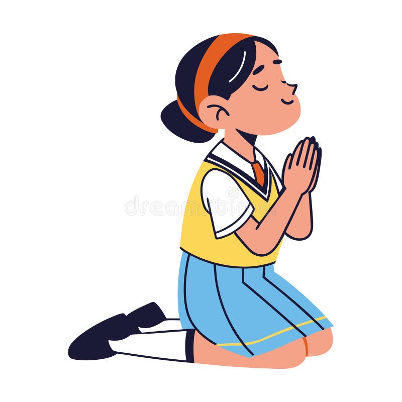 Student Praying on Knees stock illustration. Illustration of student ...