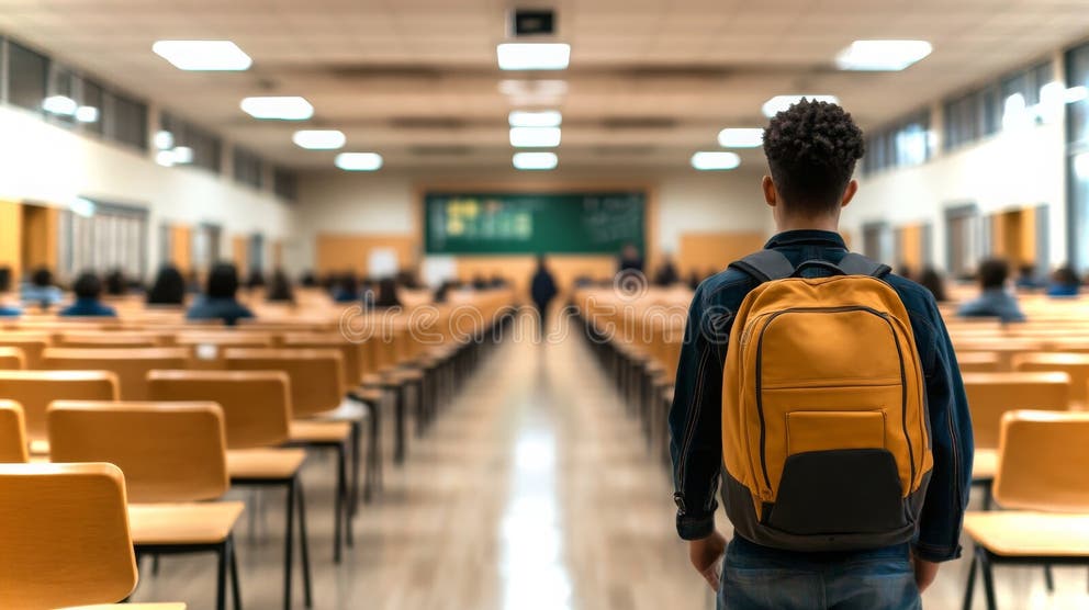 Student Prepares for Important Examination in Spacious Classroom ...