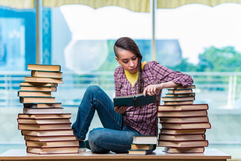 The Student Preparing for College Exams Stock Photo - Image of books ...