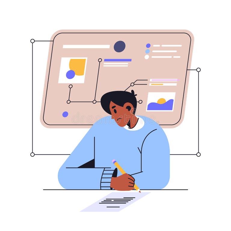 Student Preparing for Exam with Graphs. Vector. Stock Vector ...