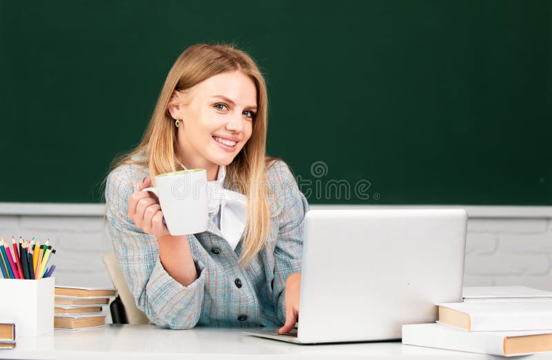 Student Preparing Exam, Drinking Tea and Learning Lessons in School ...