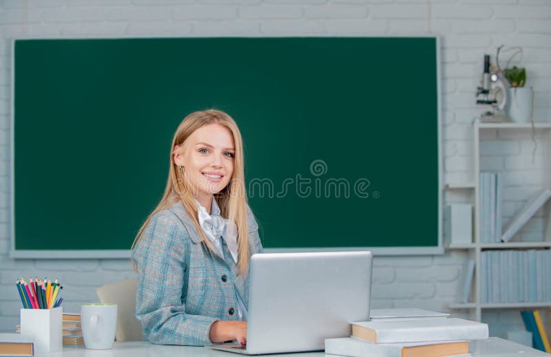 Female Cute Student on Lesson Lecture in Classroom at High School in ...