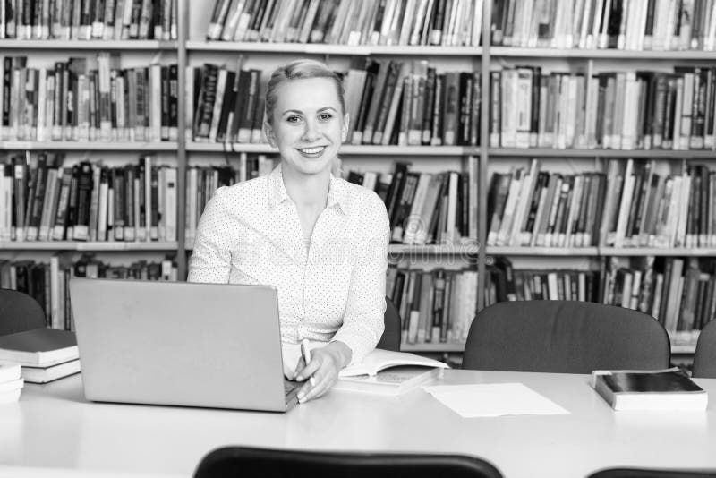 Student Learning in Library Stock Photo - Image of attractive, internet ...