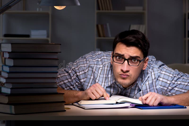 The Student Preparing for Exams Late at Night Stock Photo - Image of ...