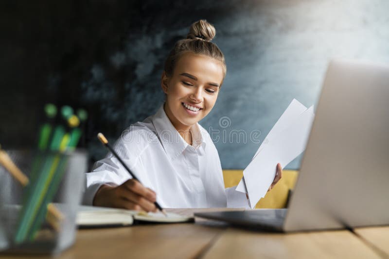 Student Preparing for Seminar, Writing Notes in Copybook, Searching for ...