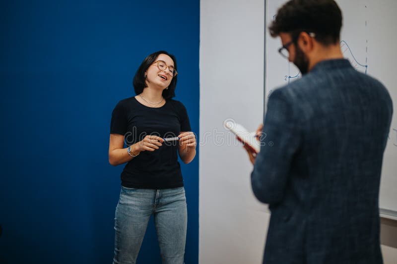Student Presentation in Classroom with Attentive Audience Taking Notes ...