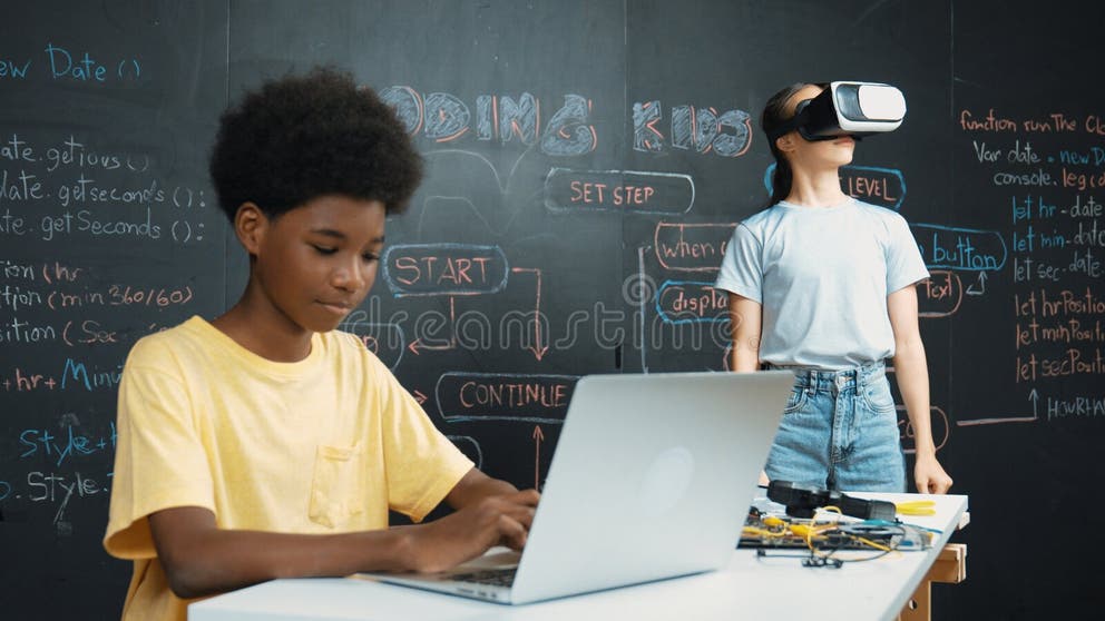 Student Programing and Coding System while Girl Enter in Metaverse ...