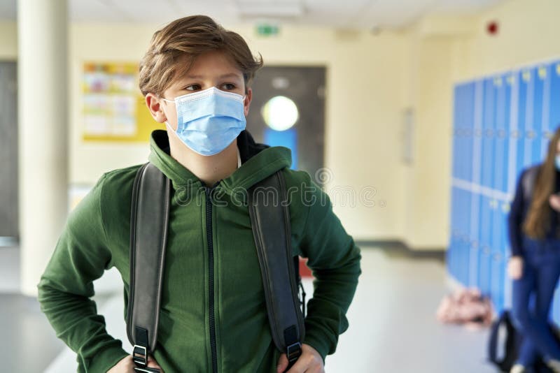 Close Up of Student in Protective Mask at School Stock Image - Image of ...