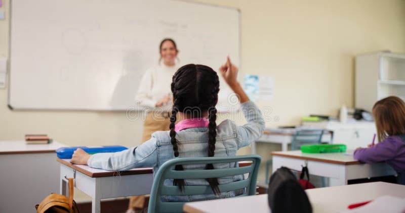Student, Question and Hand Up in Classroom for Learning, Development ...