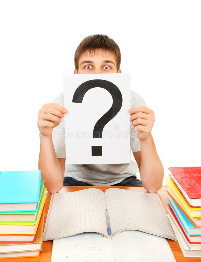 Student with Question Mark stock image. Image of pile - 51451273