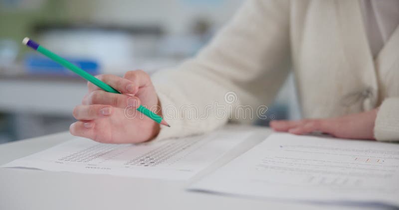 Girl, Hands and Writing with Paper for Exam, Test or Quiz for Multiple ...