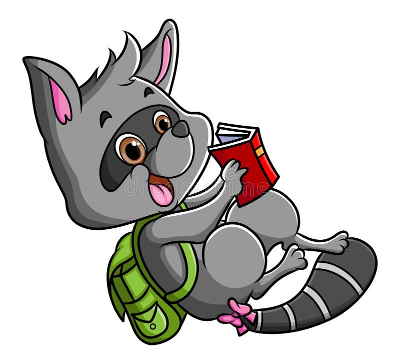 The Student Raccoon is Laughing and Reading the Book Stock Vector ...