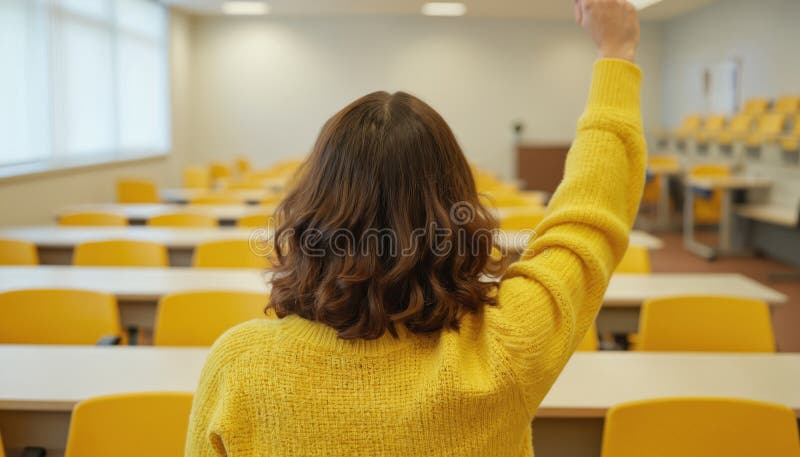 Student Raises Hand in College Classroom. Active Learning, Eager ...
