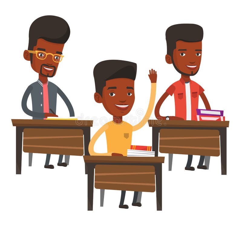 Student Raising Hand in Class for an Answer. Stock Vector ...