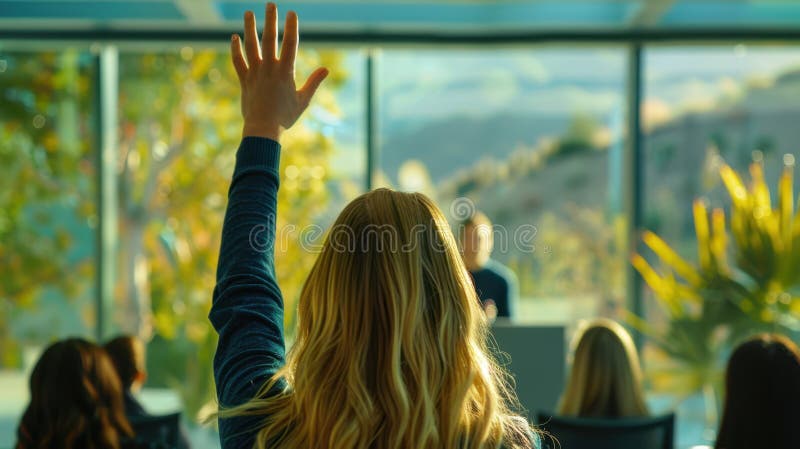 Student Raising Hand in Class. AI Generated Stock Illustration ...
