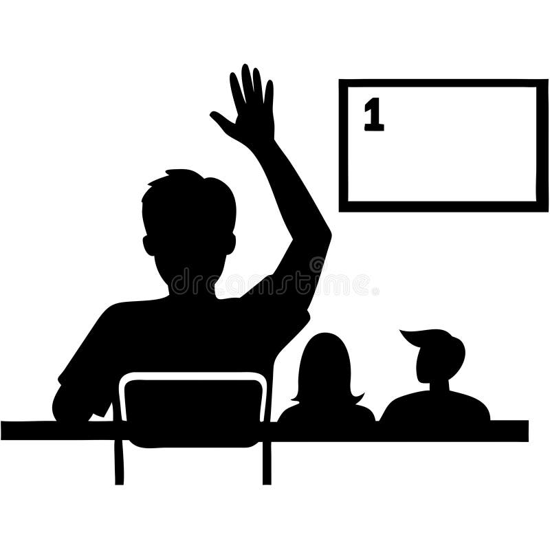 Student Raising Hand in Classroom with Peers at Desk for Education and ...