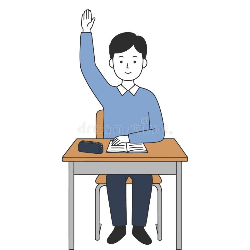 Student Raising Hand Illustration, Boy Asking Question in Class Stock ...