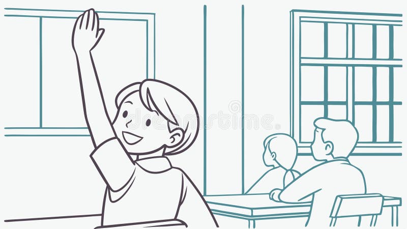 Student Raising Hand, Learning & Participation. Vector Design ...