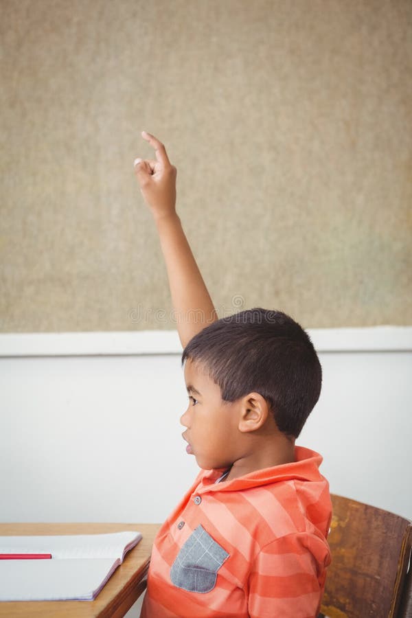 Student Raising Hand To Ask a Question Stock Photo - Image of desk ...