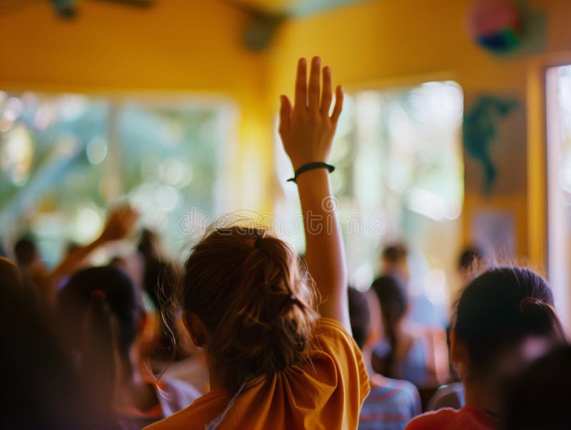 Student Raising His Hand To Answer a Question during Class at School ...