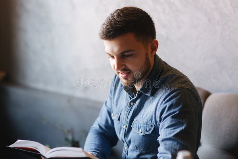 Student Read Book in Cafe. Study and Education Stock Image - Image of ...