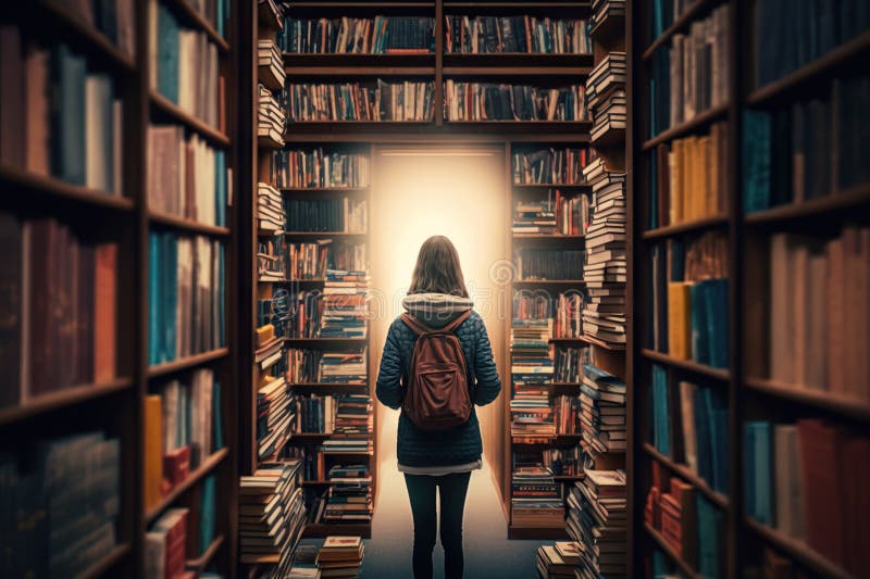 Student Read a Lot of Books in Library Back View, Created with ...