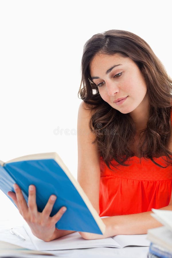 Student Reading a Blue Book Stock Image - Image of copy, close: 25335681