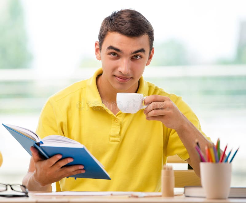 Student Reading Book and Drinking Tea Stock Photo - Image of peaceful ...