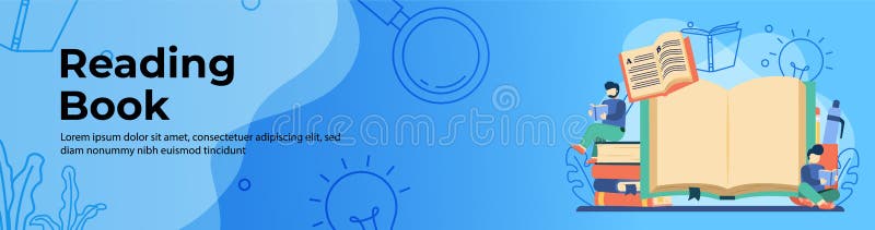 Student Reading Book Web Banner Design.student Sit on Stack of Book ...