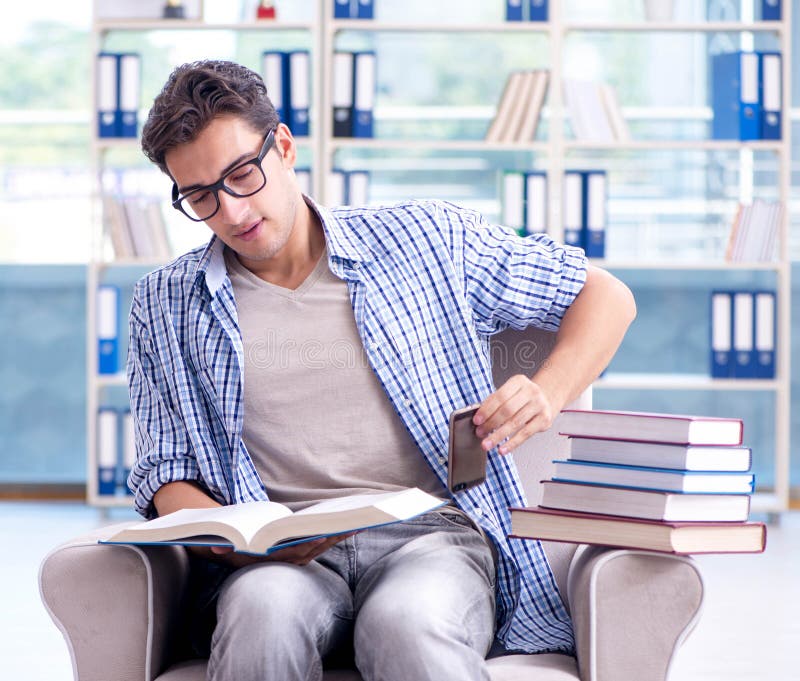 Student Reading Books and Preparing for Exams in Library Stock Image ...